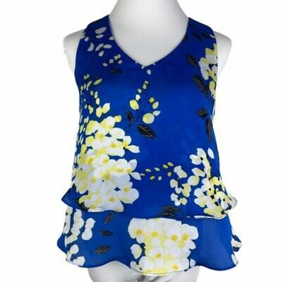 Liz Claiborne | Tops | Liz Claiborne Career Blue Floral 2 Tiered Tank ...